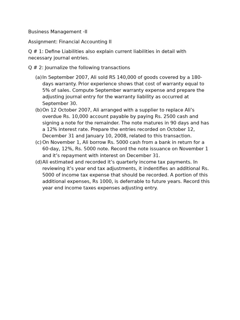 F.accounting BM II Assignment 01 | PDF