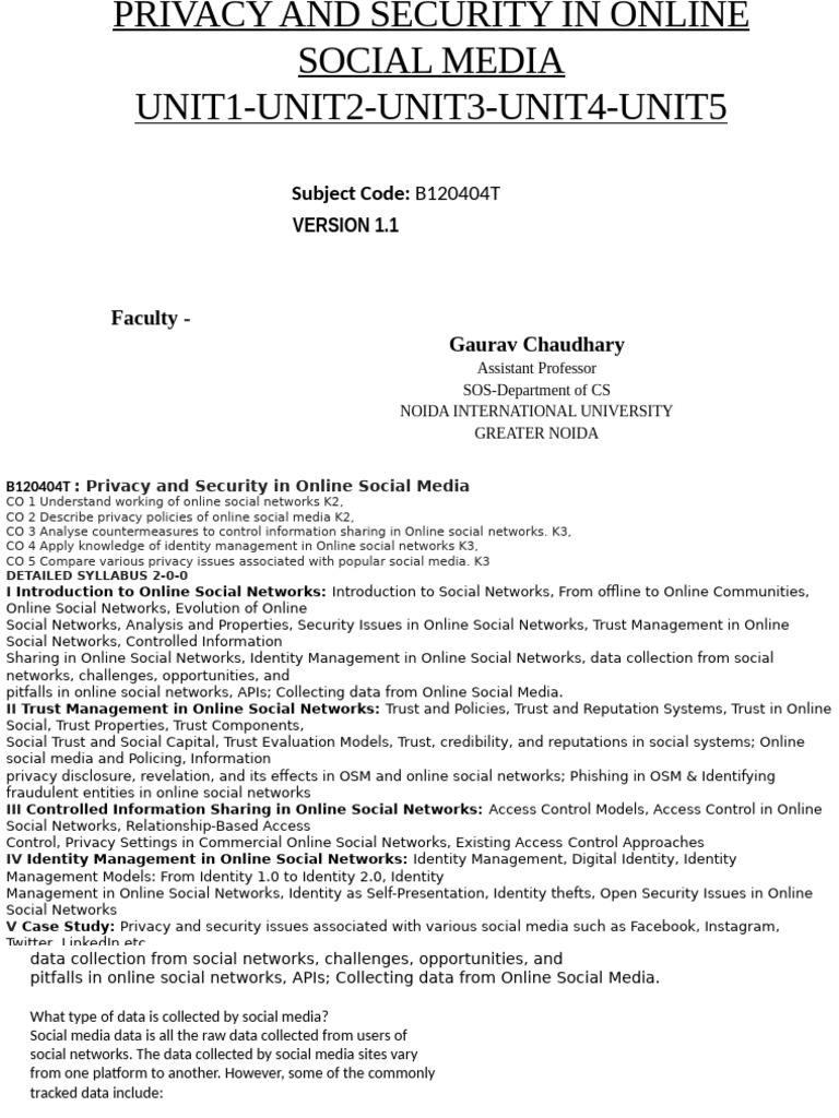 Privacy & Security in Online Social Network Version1.1 | PDF | Social ...