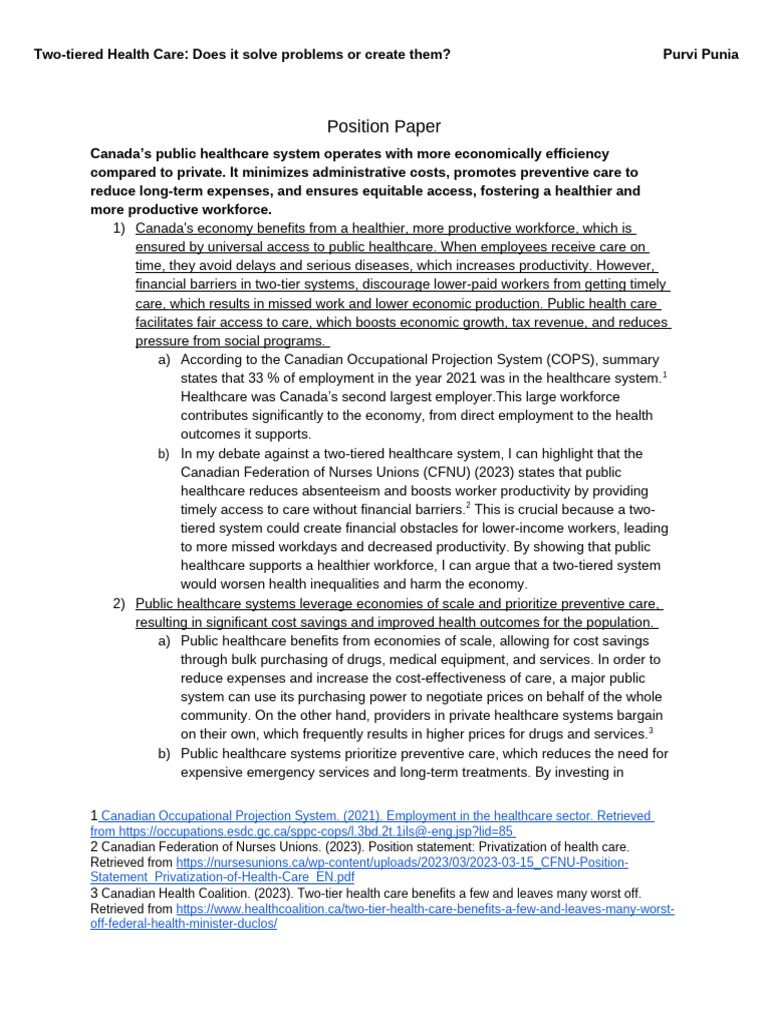 Part 2 - Position Paper - Economic Debate | PDF | Health Care | Health ...
