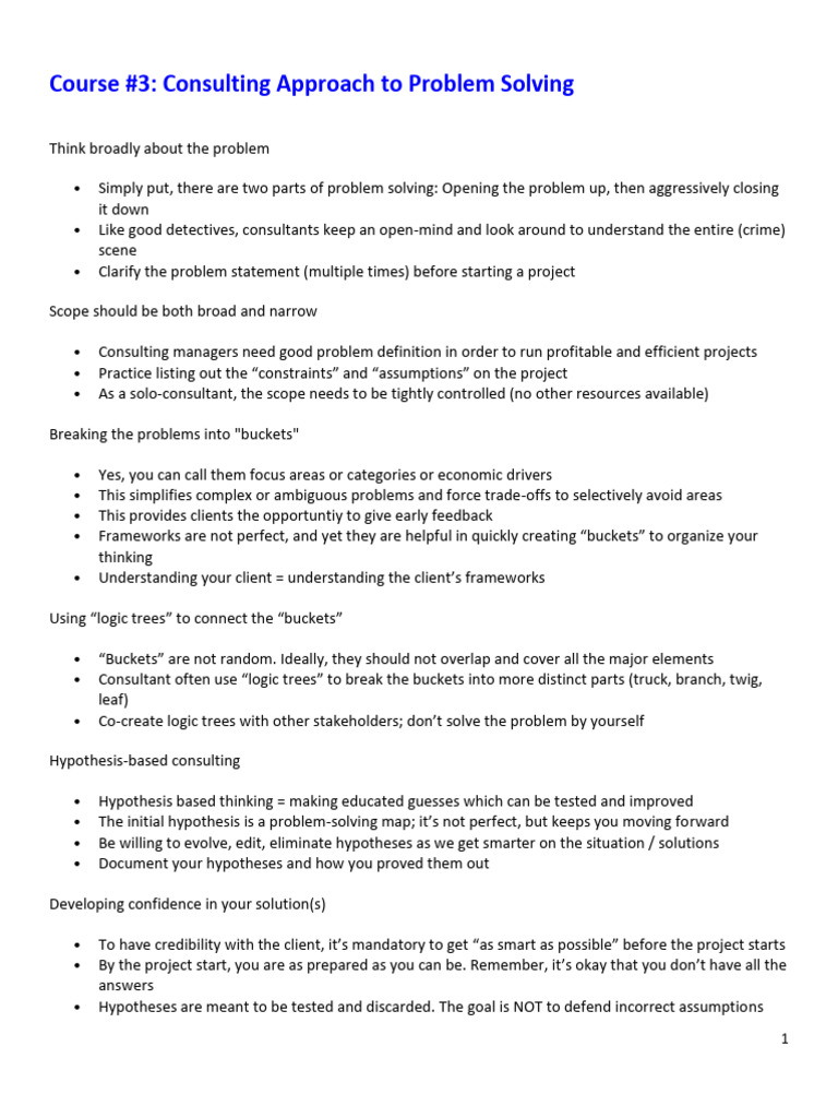 Consulting Problem Solving Course Outline | PDF | Hypothesis ...