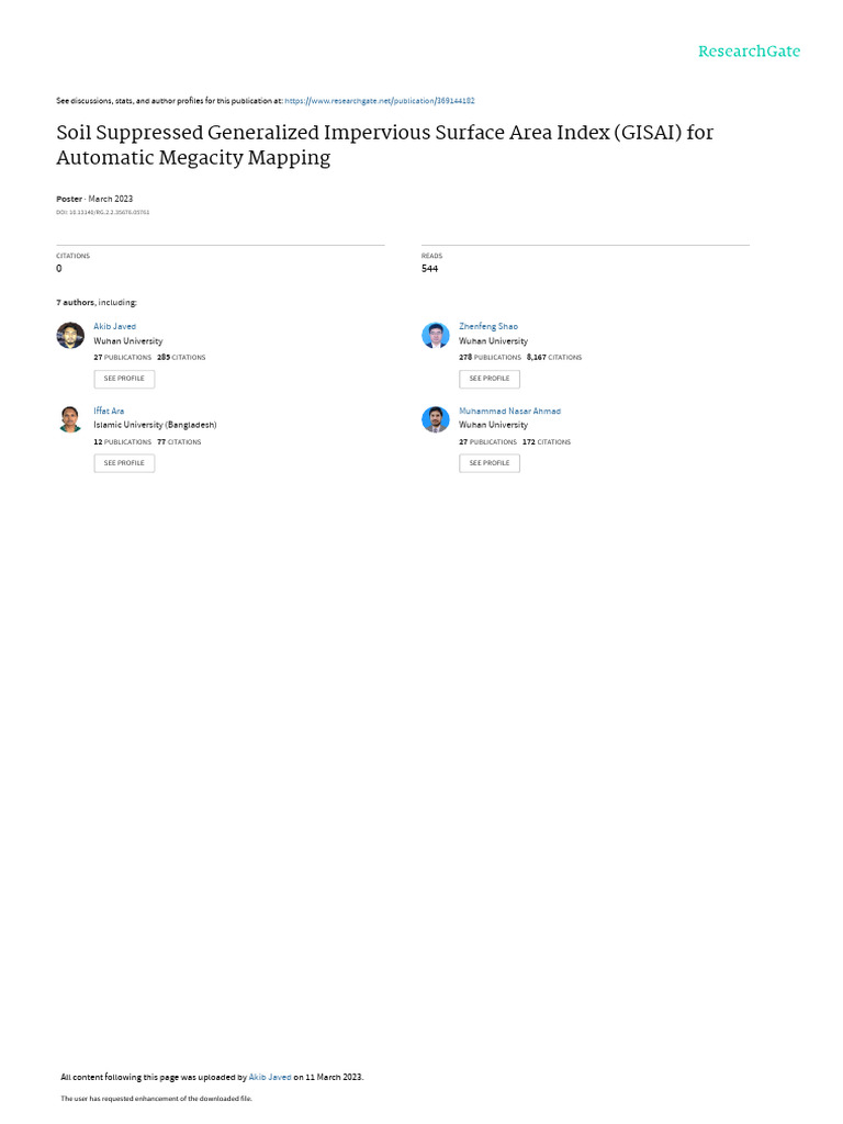 Soil Suppressed Generalized Impervious Surface Area Index (GISAI) For Automatic Megacity Mapping ...