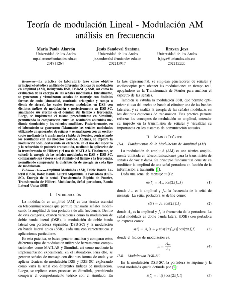 Lab 2 Comunicaciones | PDF | Modulación | Transformada de Fourier