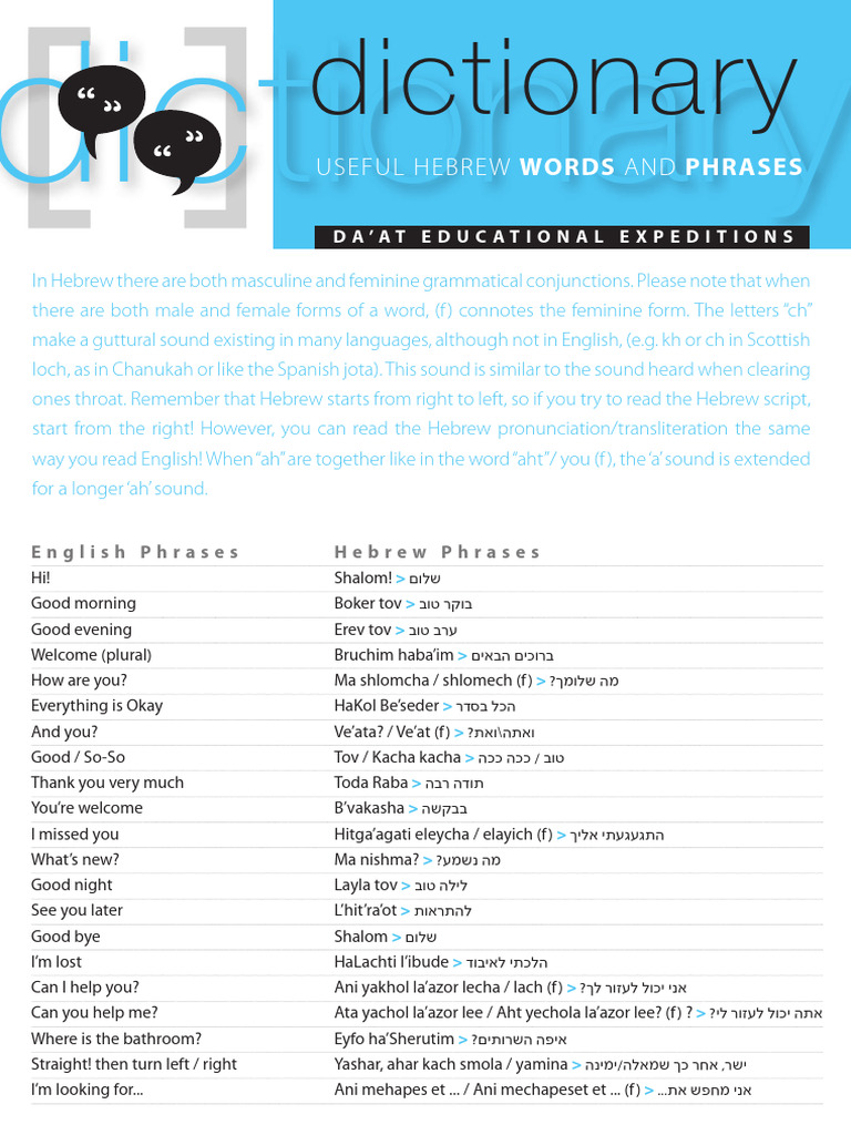 Useful Hebrew Words and Phrases (Article) Author Fedweb | PDF | Human ...