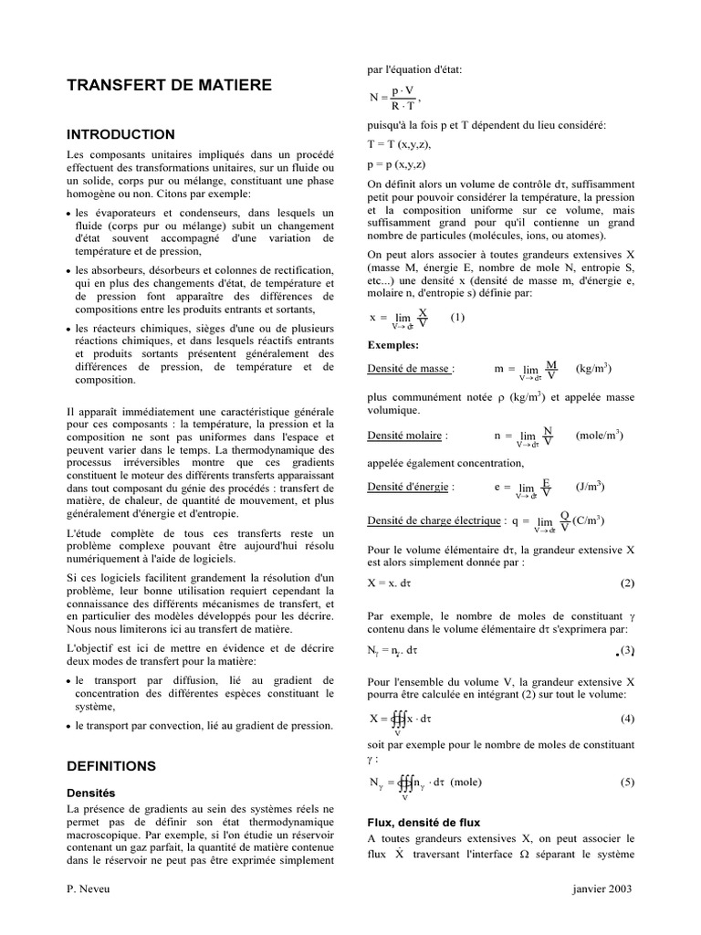 Cours de Transfert de Matiere | PDF