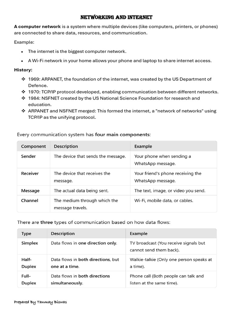 Class 11 Networking and Internet Notes | PDF | Computer Network ...