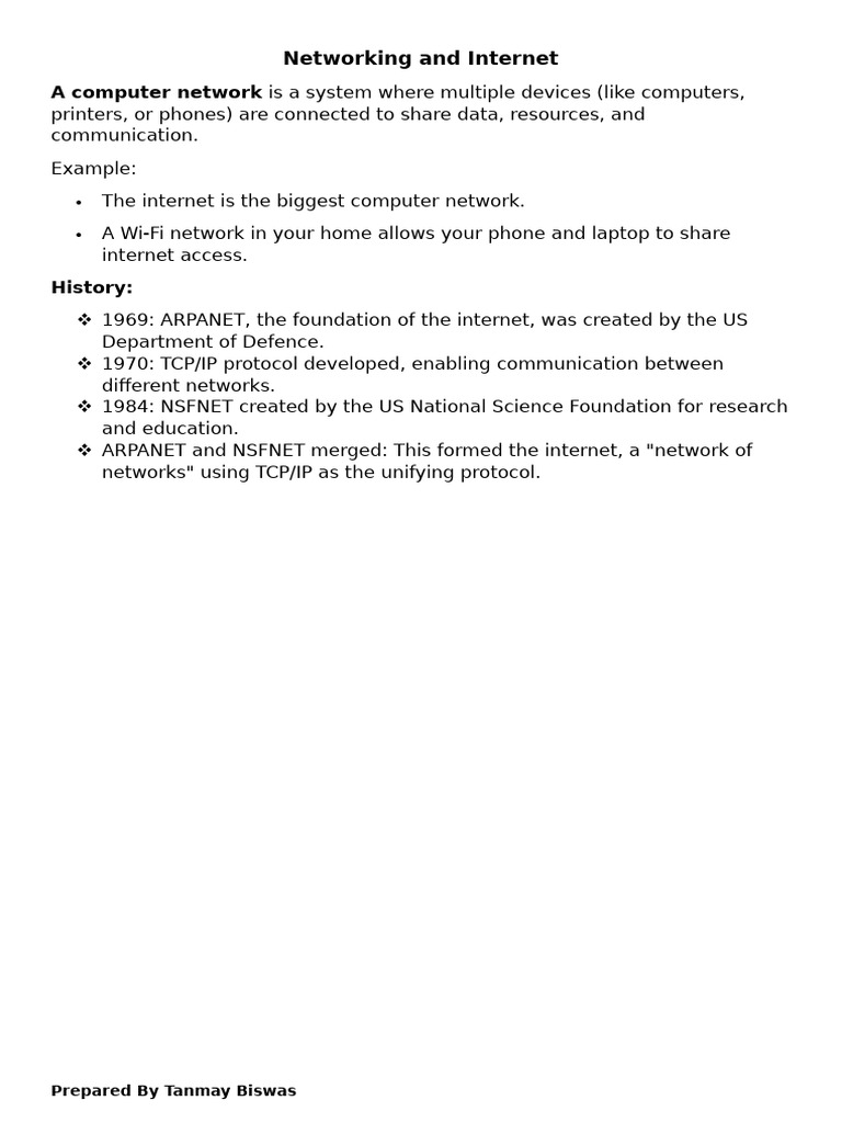 Networking and Internet Overview for Class 11 | PDF | Computer Network ...