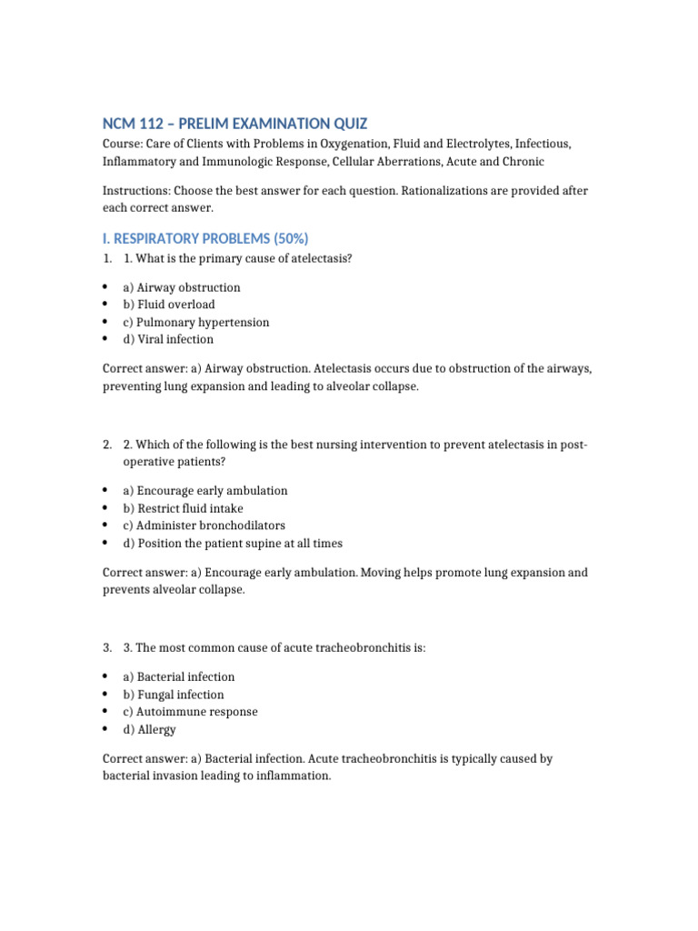 NCM112 Prelim Exam Complete With Rationale | PDF | Respiratory Diseases ...