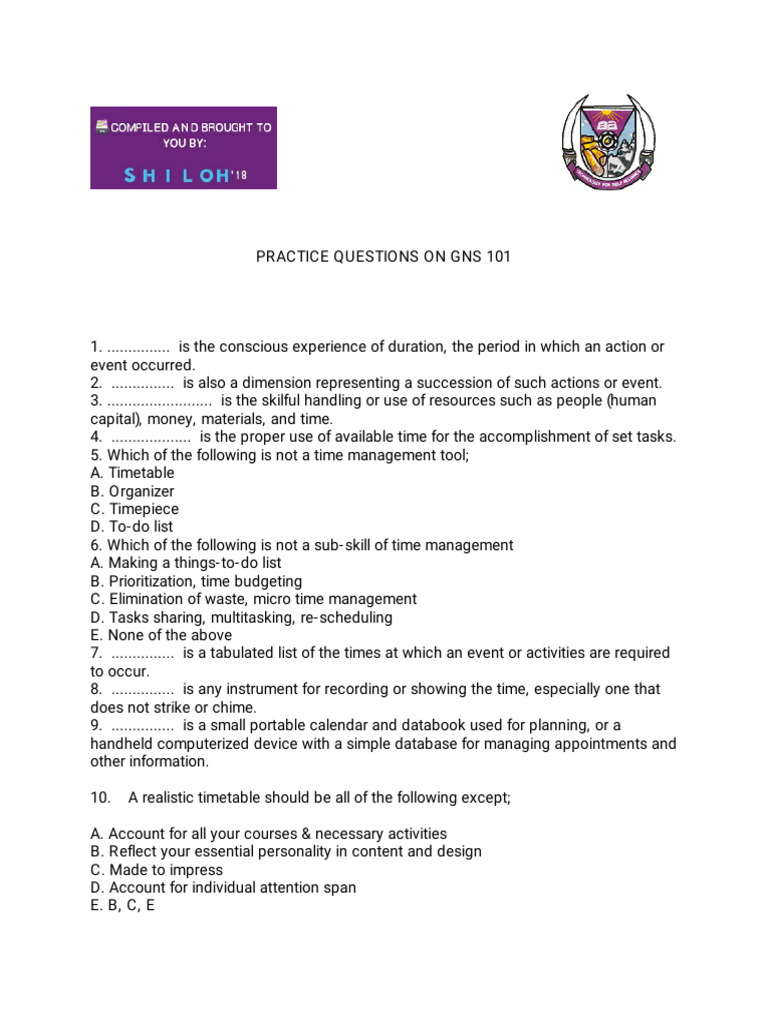 Gns 101 Practice Exercise (Futaelibrary) | PDF