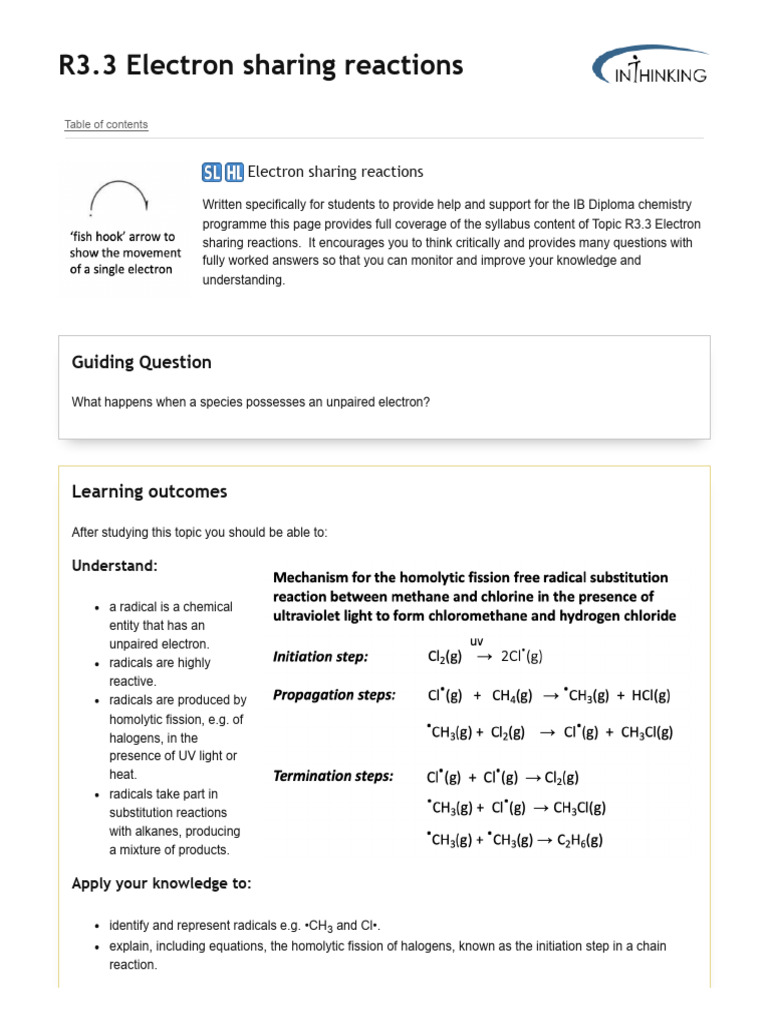 R3.3 Sharing Electron Reaction | PDF | Radical (Chemistry) | Chemical ...