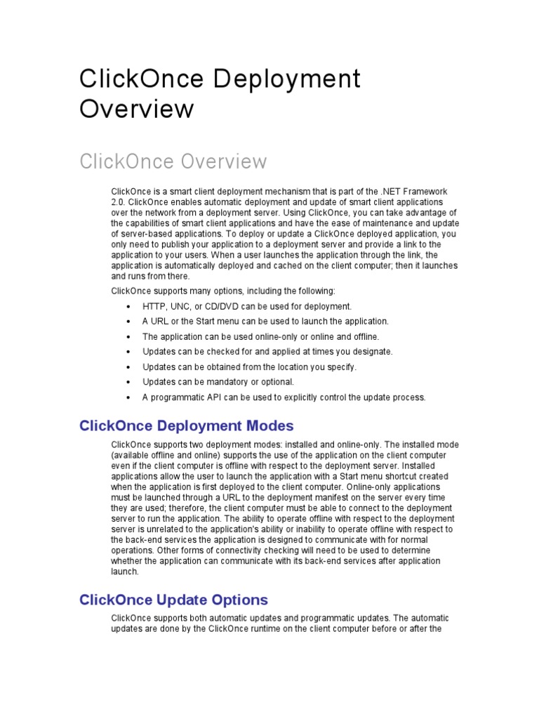 ClickOnce Deployment Documentation | PDF | Web Server | Internet & Web