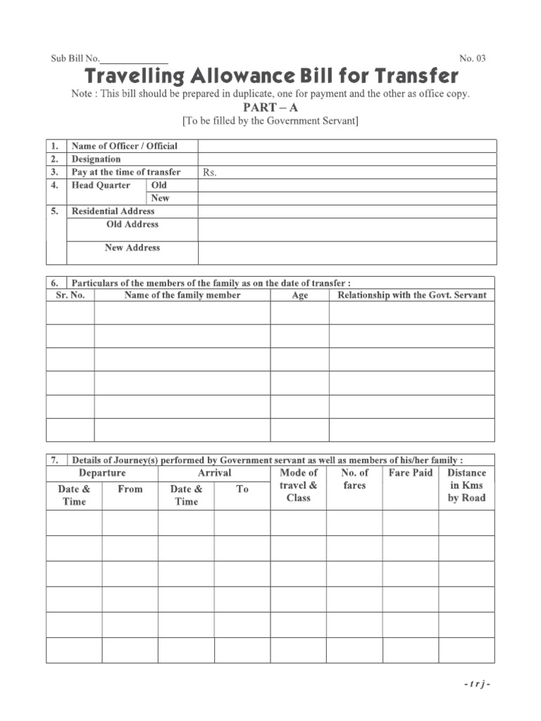 Travelling Allowance Bill For Transfer 20200727223331 | PDF