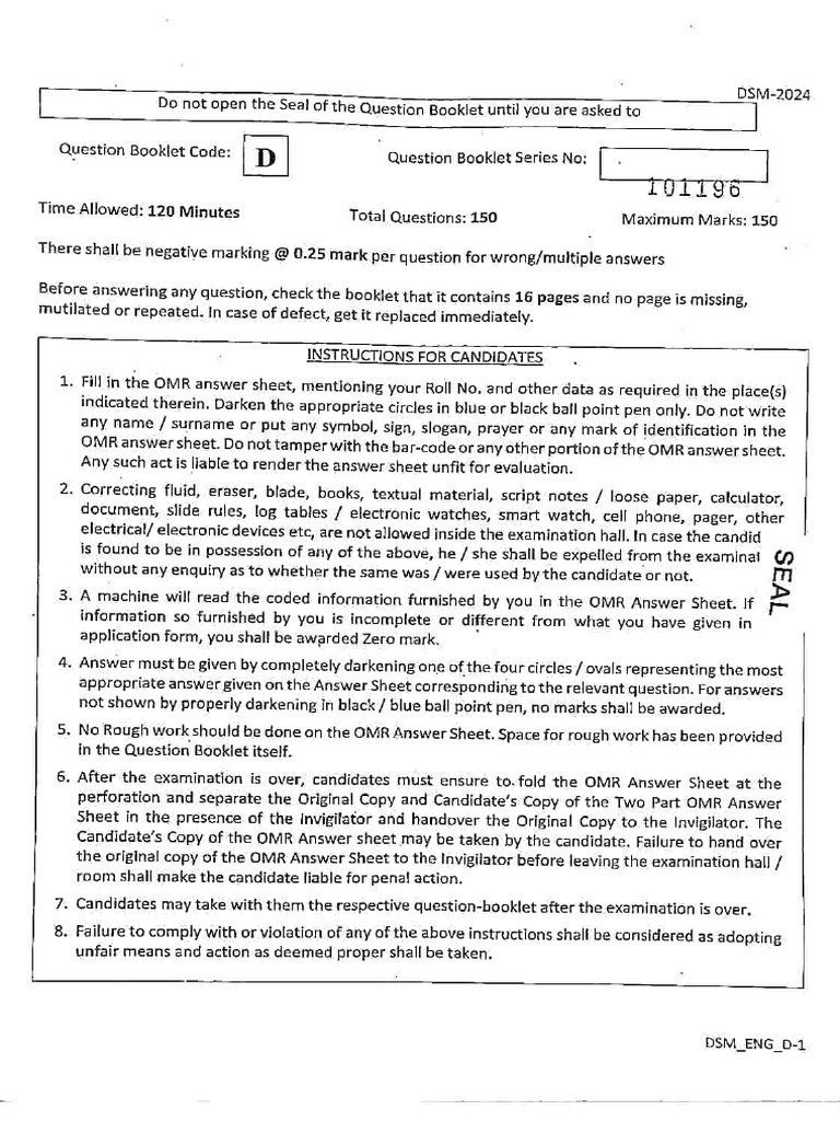 Ossc CHSL(S) 2024 Prelims Paper | PDF