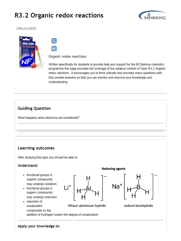 R3.2 Redox Reducting Reactions | PDF | Redox | Ester