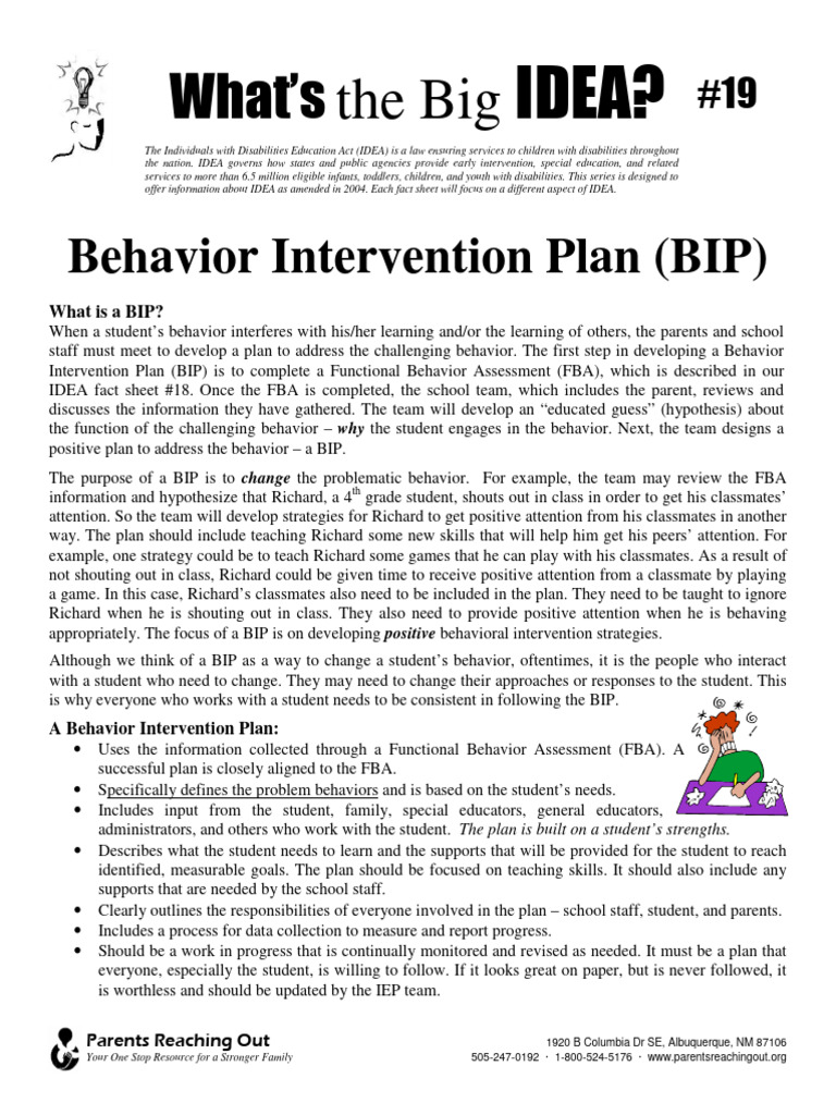 19 Behavior Intervention Plan BIP | PDF | Individualized Education Program | Teachers