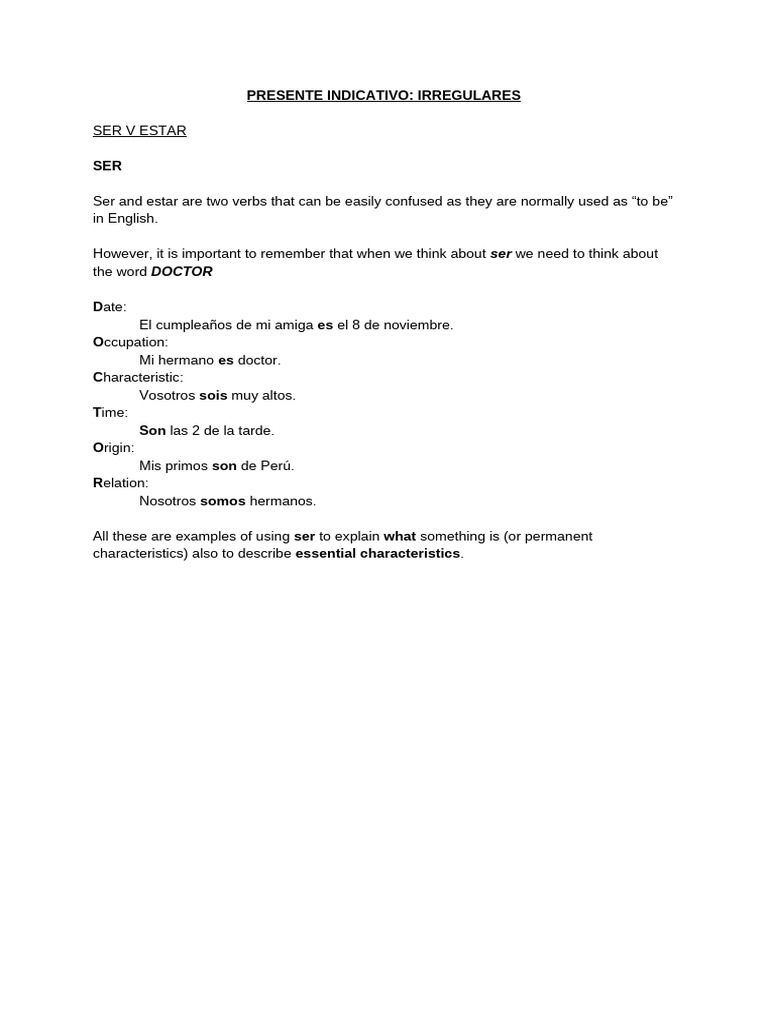 PRESENTE INDICATIVO_ IRREGULARES | PDF