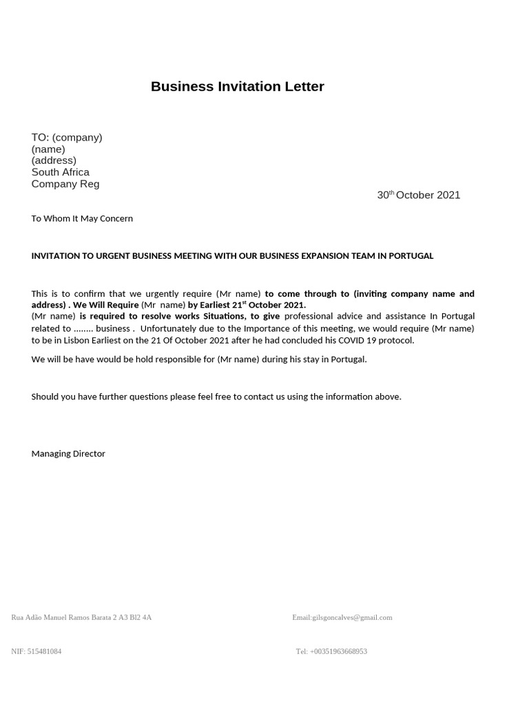 Urgent Business Invitation to Portugal | PDF