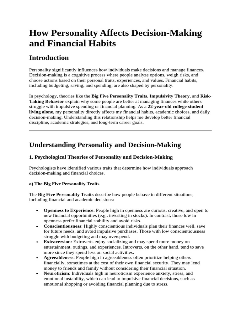 How Personality Affects Decision | PDF | Decision Making | Extraversion And Introversion