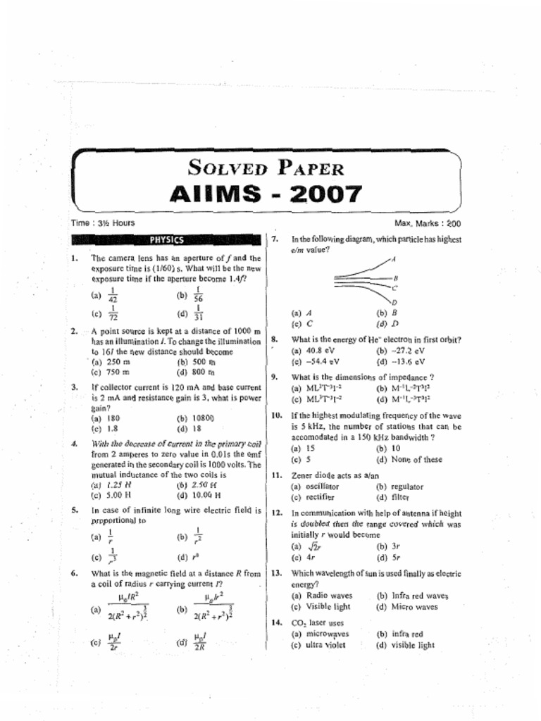 AIIMS 2007 Physics Solved Paper | PDF | Waves | Electromagnetic Radiation