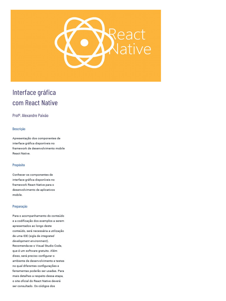 Aula 2 - React Native - Interface gráfica com React Native | PDF | Aplicativo para celular ...