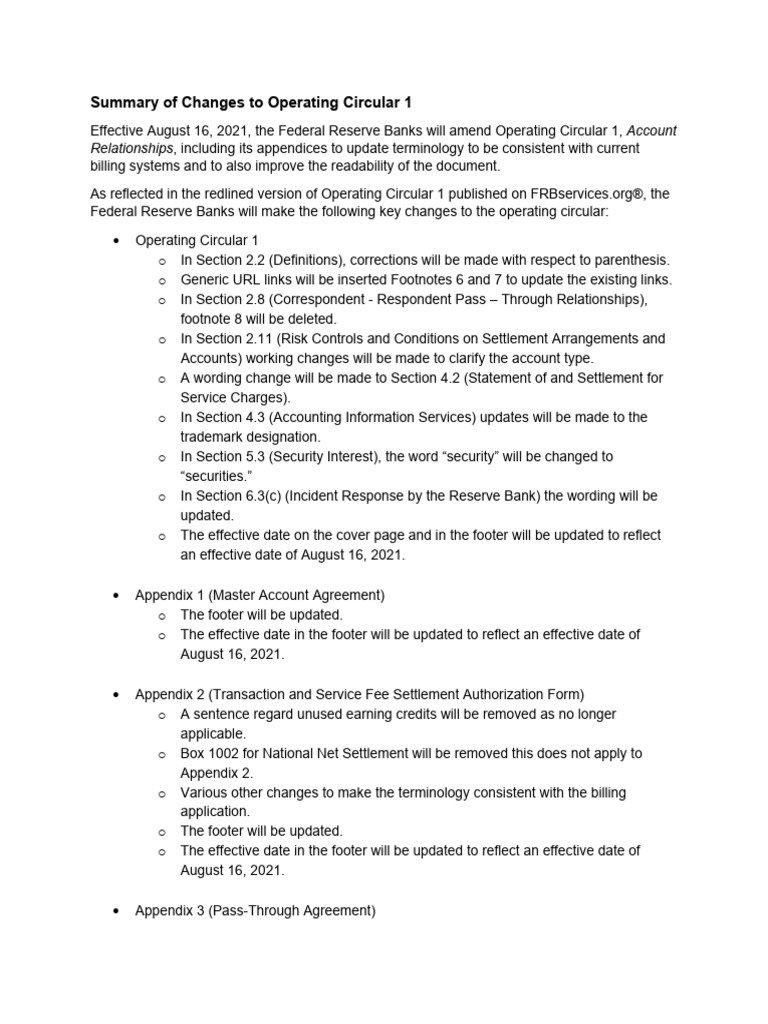 Oc1 Summary of Changes | PDF