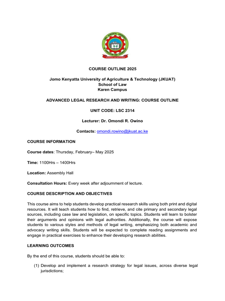 Advanced Legal Research Course Outline 2025 | PDF | Case Law | Precedent