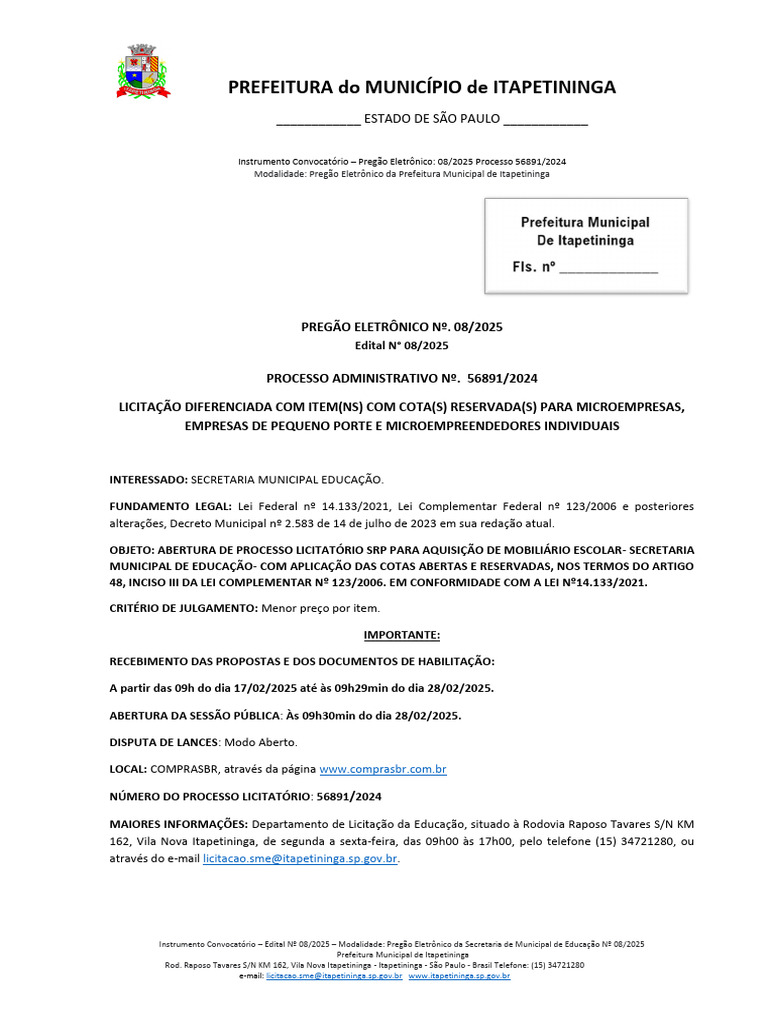 PREFEITURA Do MUNICÍPIO de ITAPETININGA | PDF