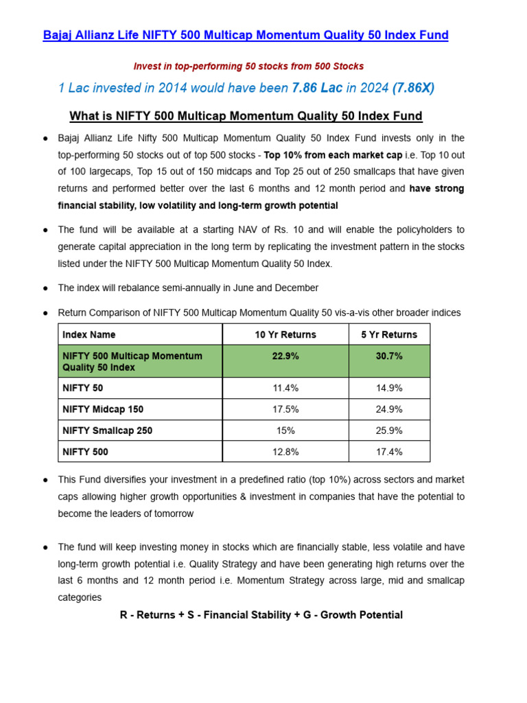 Bajaj Allianz NIFTY 500 Multicap Fund | PDF | Investing | Financial ...