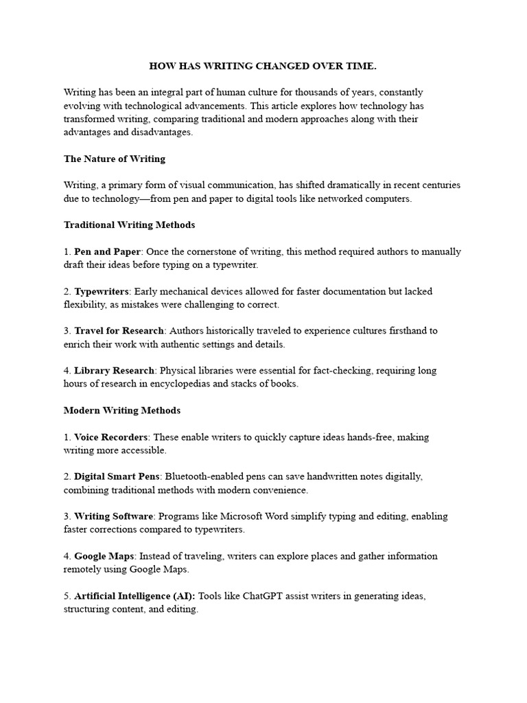 How Has Writing Changed Over Time | PDF | Editing | Typewriter