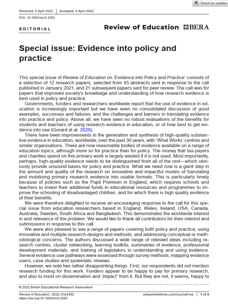 Evidence in Education Policy Review | PDF | Evaluation | Evidence