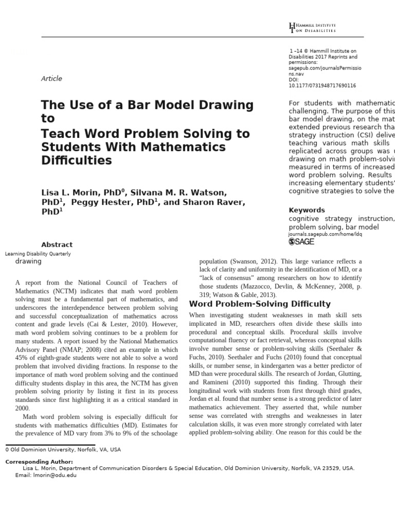 Bar Model Strategy for Math Problem Solving | PDF | Schema (Psychology ...