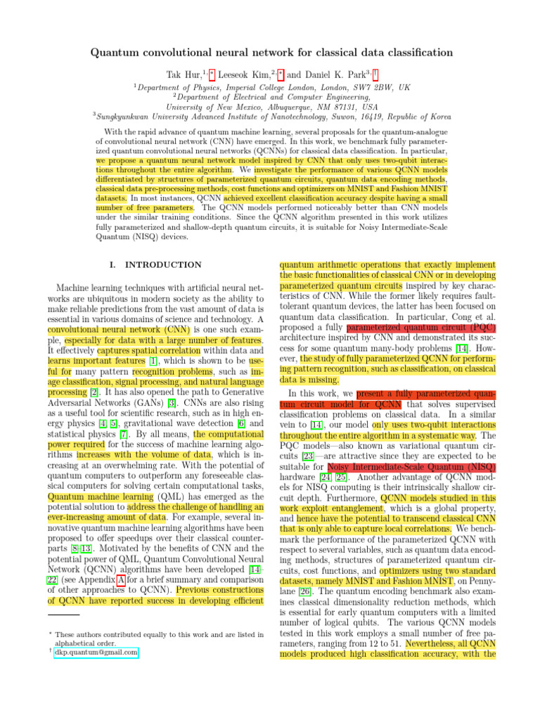 Quantum Convolutional Neural Network For Classical Data Classification | PDF | Quantum Computing ...