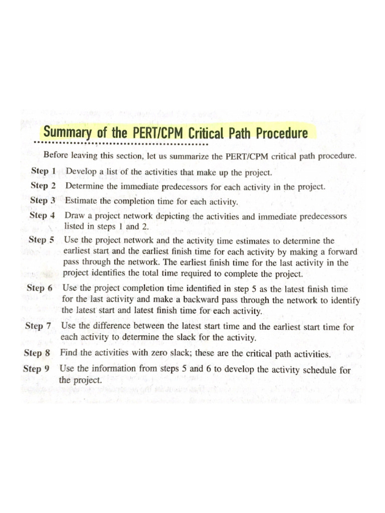 Before Leaving This Section Let Us Summarize The PERTCPM Critical Path Procedure. | PDF