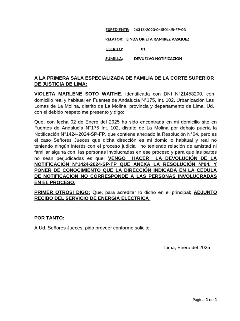 Devuelvo Notificacion - Soto Waithe | PDF