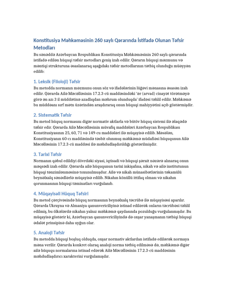 Konstitusiya Mahkemesi 260 Tefsir Metodlari | PDF