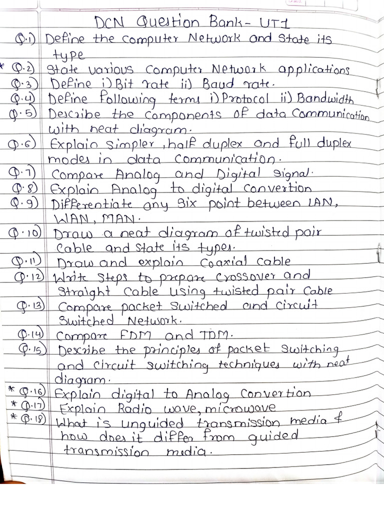 DCN Question Bank UT-1 | PDF