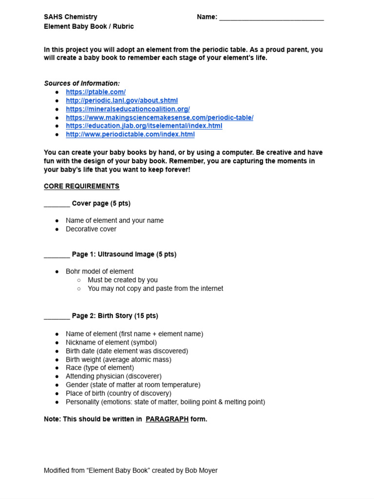 Element Baby Book Project | PDF