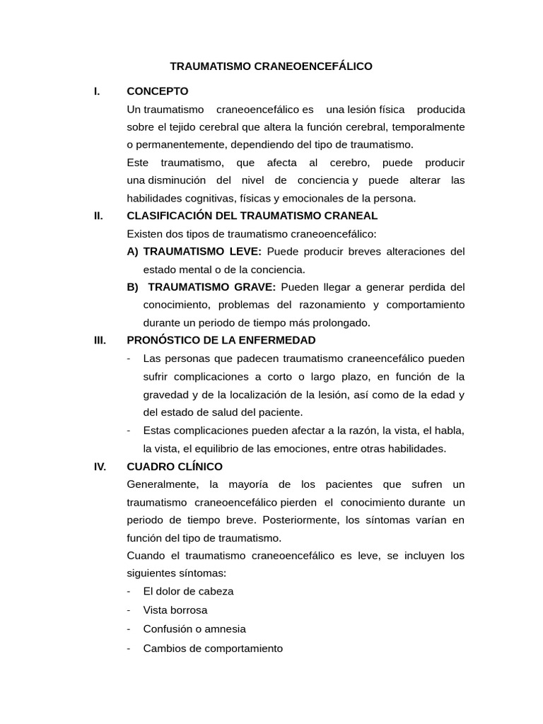 TRAUMATISMO CRANEAL | PDF | Lesión cerebral traumática | Especialidades ...
