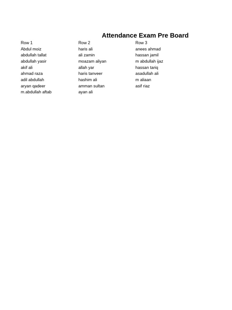 Boys Attendance Pre Board | PDF