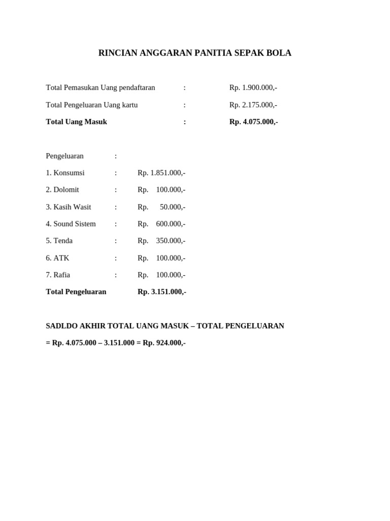Rincian Panitia Bola Kaki | PDF