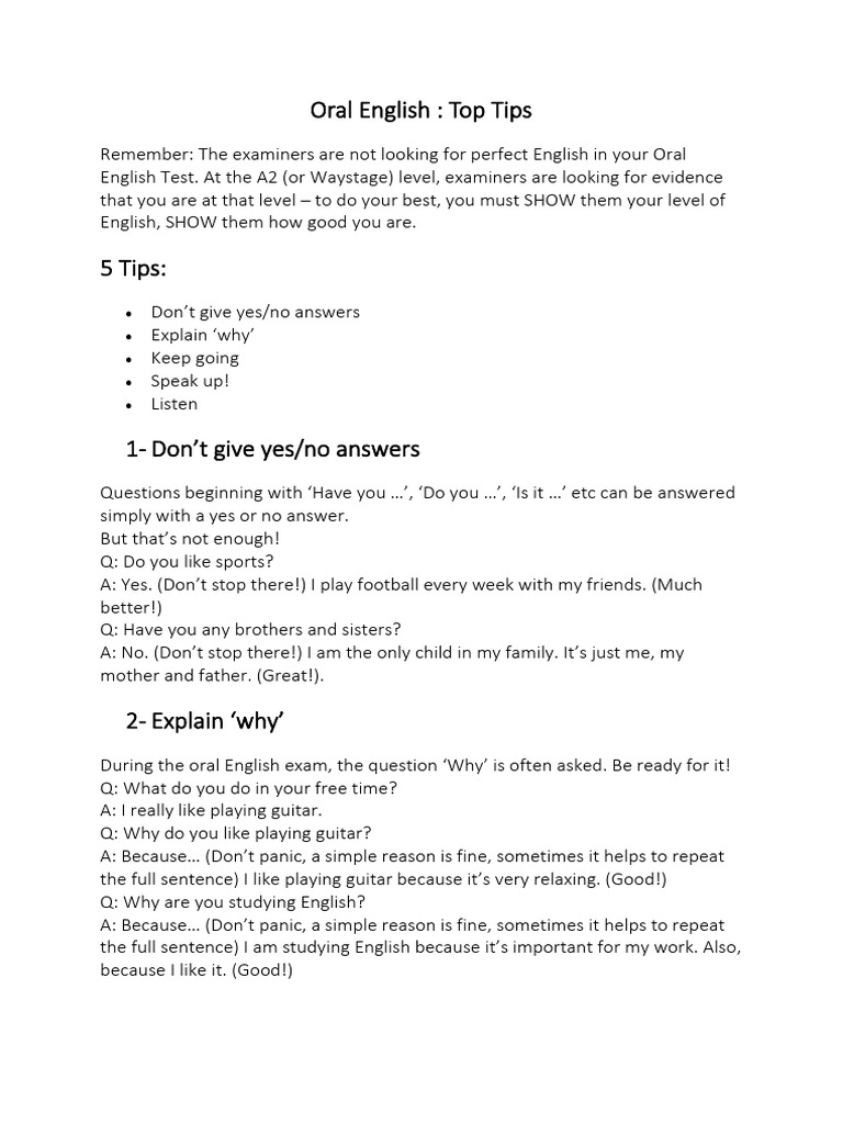 5 Tips For The Oral Exam | PDF