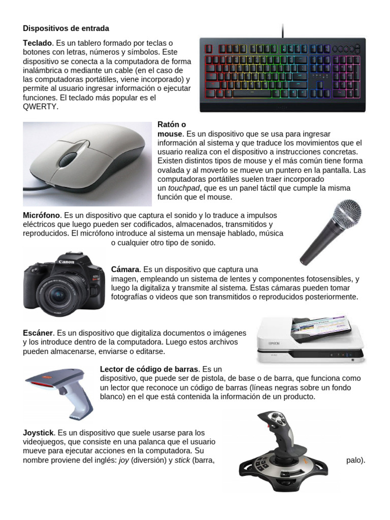 Dispositivos de Entrada y Salida en Informática | PDF | Periférico ...