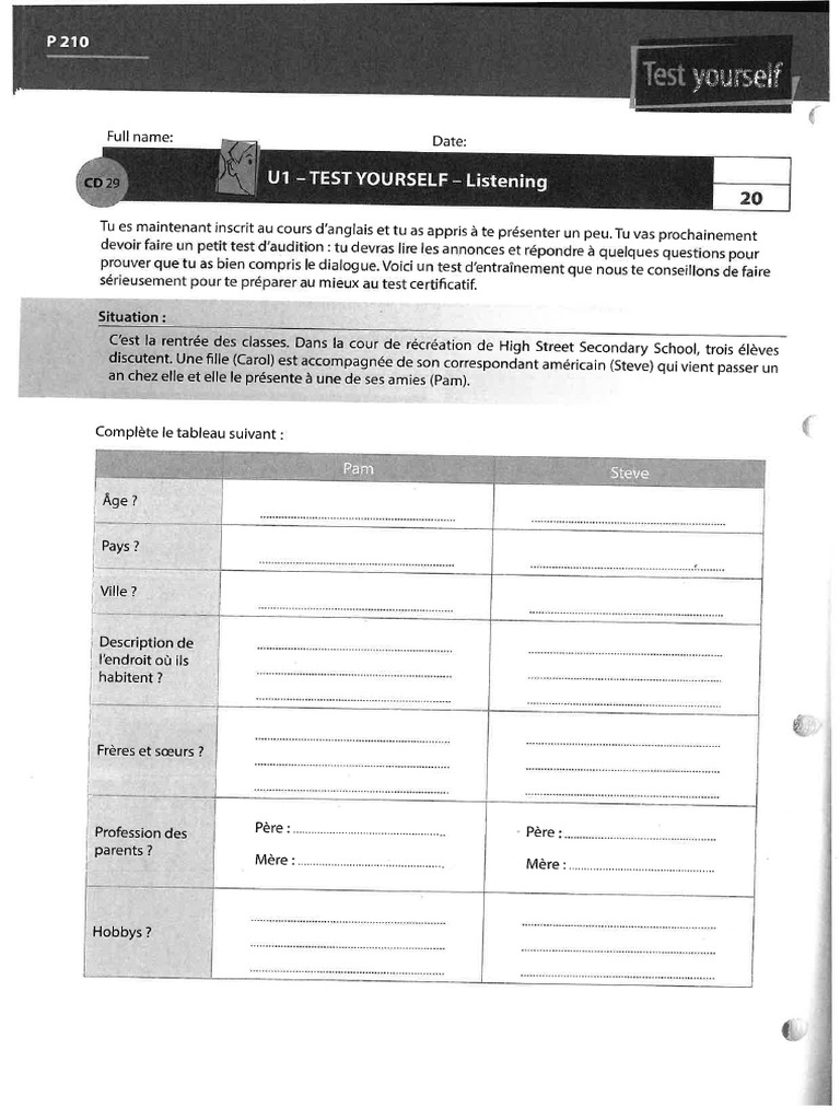 Listening Comprehension - Pam and Steve | PDF