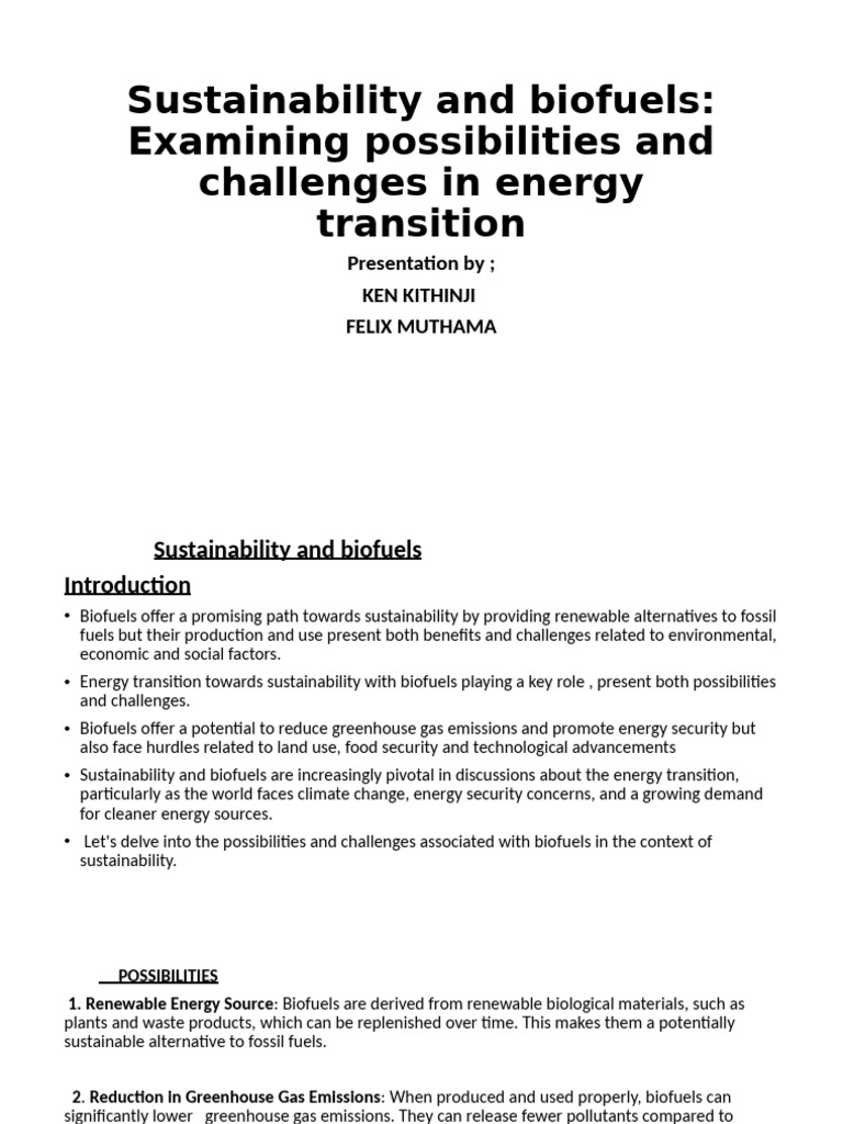 Biofuels: Opportunities and Challenges in Sustainability | PDF ...