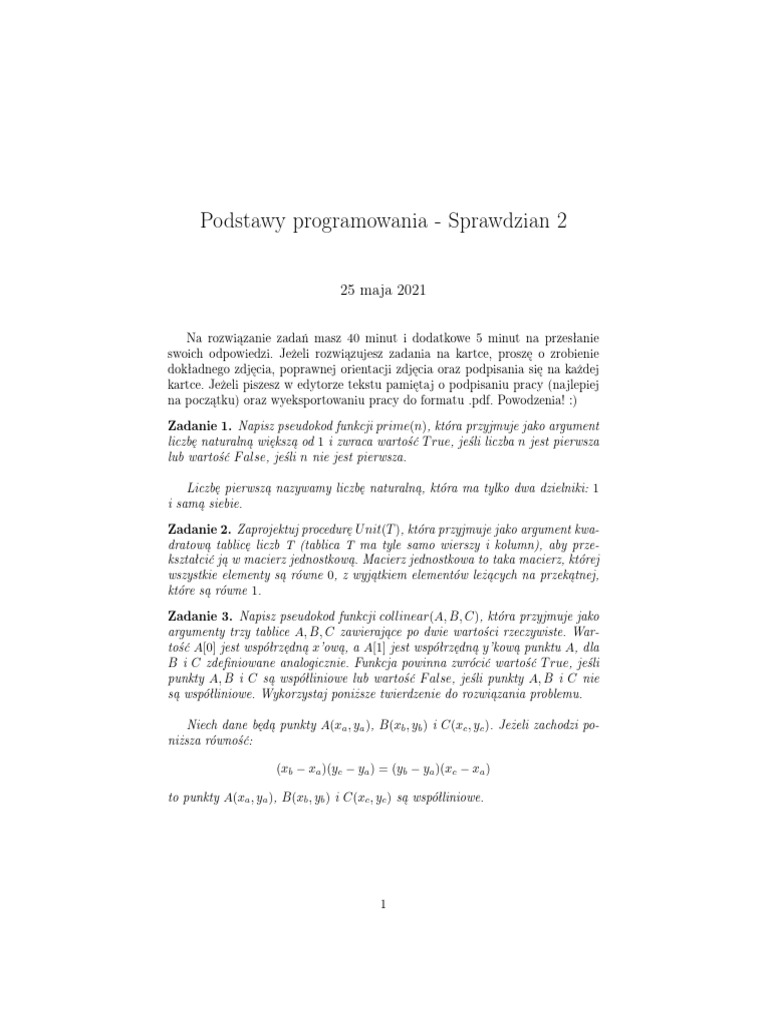 Podstawy Programowania Sprawdzian 2 | PDF