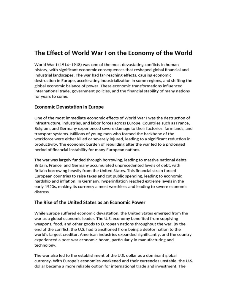 The Effect of World War I On The Economy of The Wo | PDF | Inflation ...