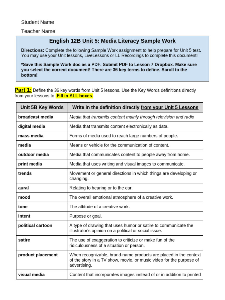 Eng12B Unit 5 Media Literacy Sample Work | PDF | Mass Media | Copyright