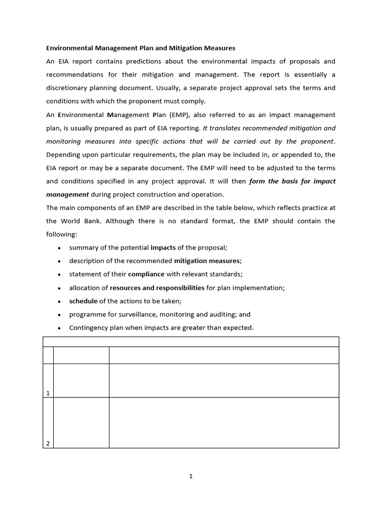 Environmental Management Plan Overview | PDF | Environmental Impact ...