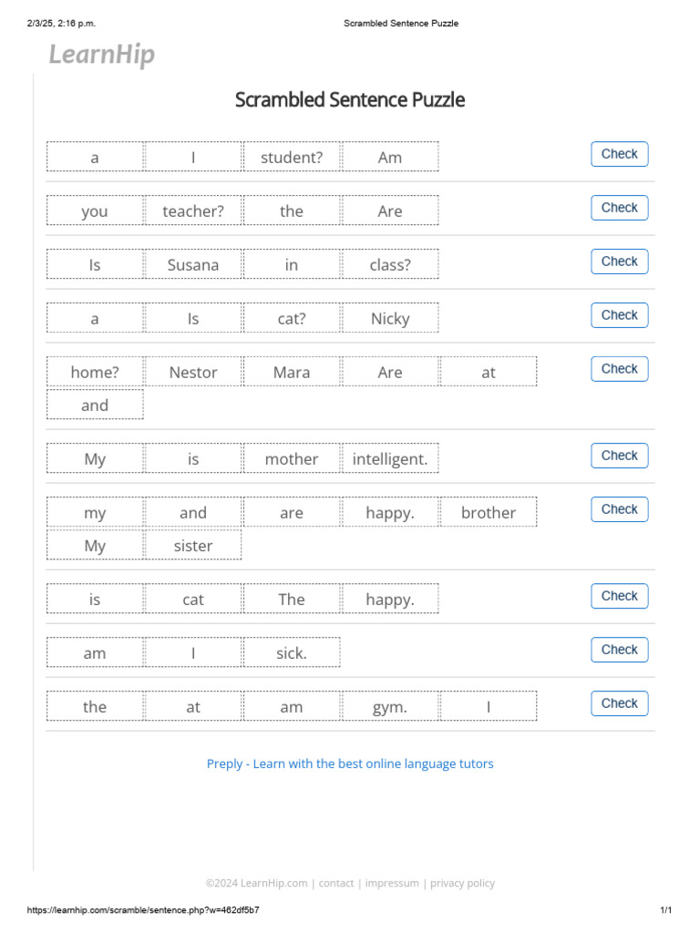 Scrambled Sentence Puzzle | PDF