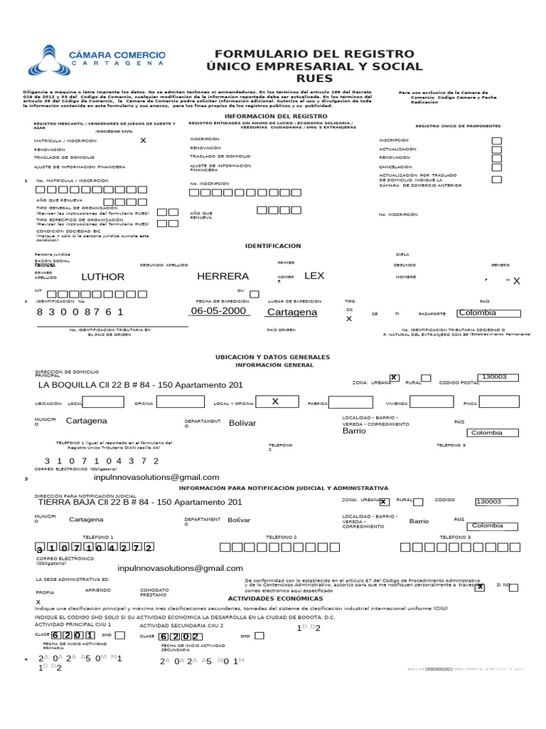 Formulario RUES Con INSTRUCCIONES - 1 | PDF