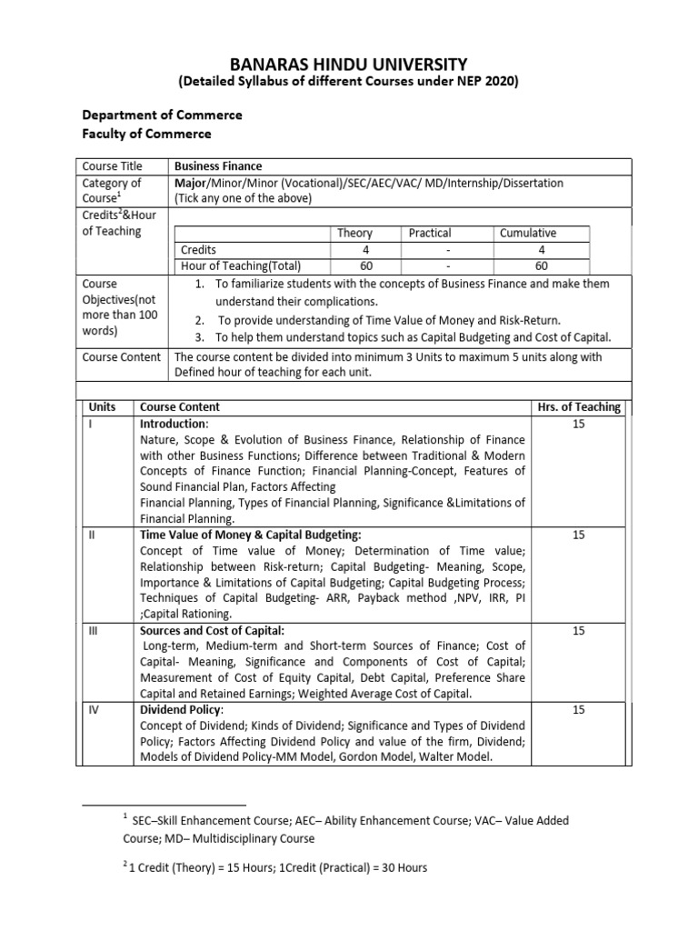 NEP Syllabus Semester II | PDF | Capital Budgeting | Money